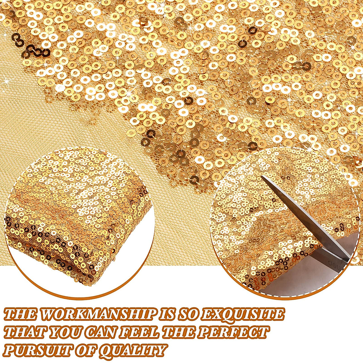 Shimeyao Sequin Fabric by The Yard, Glitter Fabric for Sewing Costumes, Shiny Fabric for Dress Clothing Wedding Backdrop Tablecloth Table Runner Home Decor(Gold, 12 Feet 4 Yard)