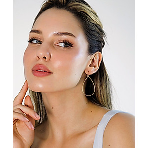 Pomina Lightweight Open Gold Teardrop Earrings Simple Basic Geometric Gold Dangle Drop Earrings for Women (TextureTeardrop_Gold)