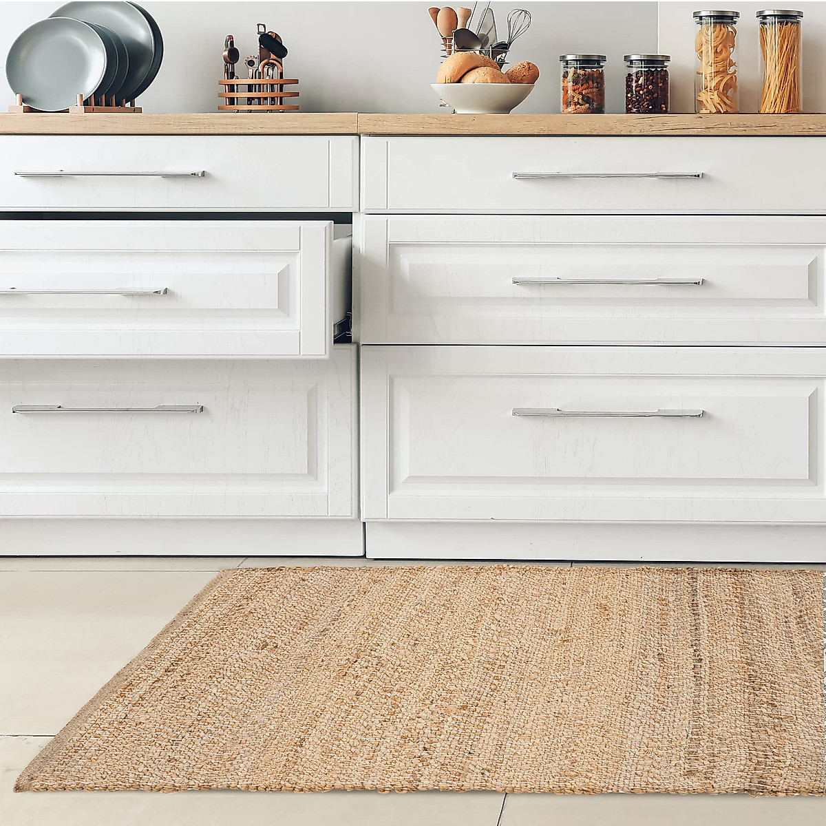 Nautica - Textured Jute Handmade | Modern Home Décor | Accent Rug | Measures - 27" x 45" | Natural