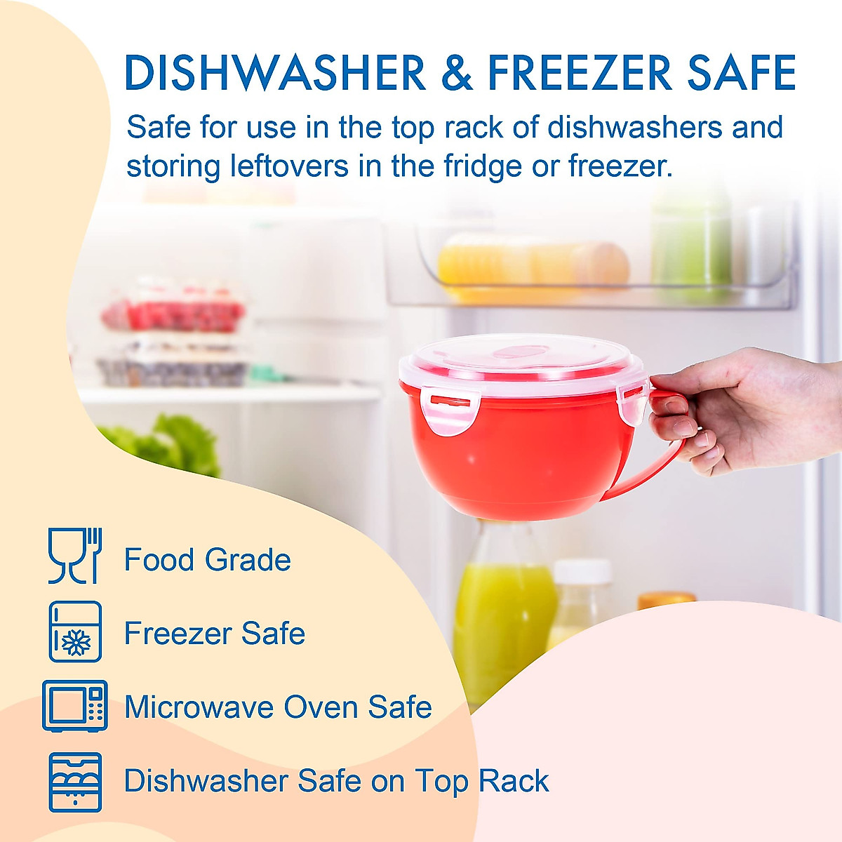 MATICAN Microwave Bowl with Lid, 2-Pack Microwave Soup Bowl with Lid, Noodle Bowl for Ramen, Soup, Beverages, 30.43 Ounces, Red