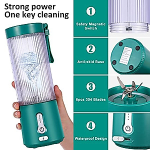 Portable Blender USB C Rechargeable, Personal Blender for Shakes and Smoothies, BPA Free Blender Cups with 6 Blades for Sports, Travel, Home and Office