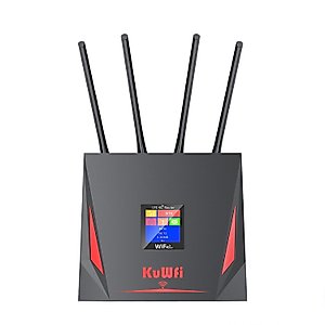 KuWFi 4G Router with sim card slot, 4g router unlocked equipped with 2GB Data Support 4G to WiFi/4G to wired Port forwarding High gain 4pcs external antennas for long range 4G signal