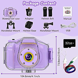 DEKER Kids Camera Waterproof Boys Girls Toys 3-12 Year Old Christmas Birthday Gifts Kids Underwater Mini Camcorder Cameras Children HD Digital Action Camera 2 Inch IPS Screen with 32GB Card (Lavender)
