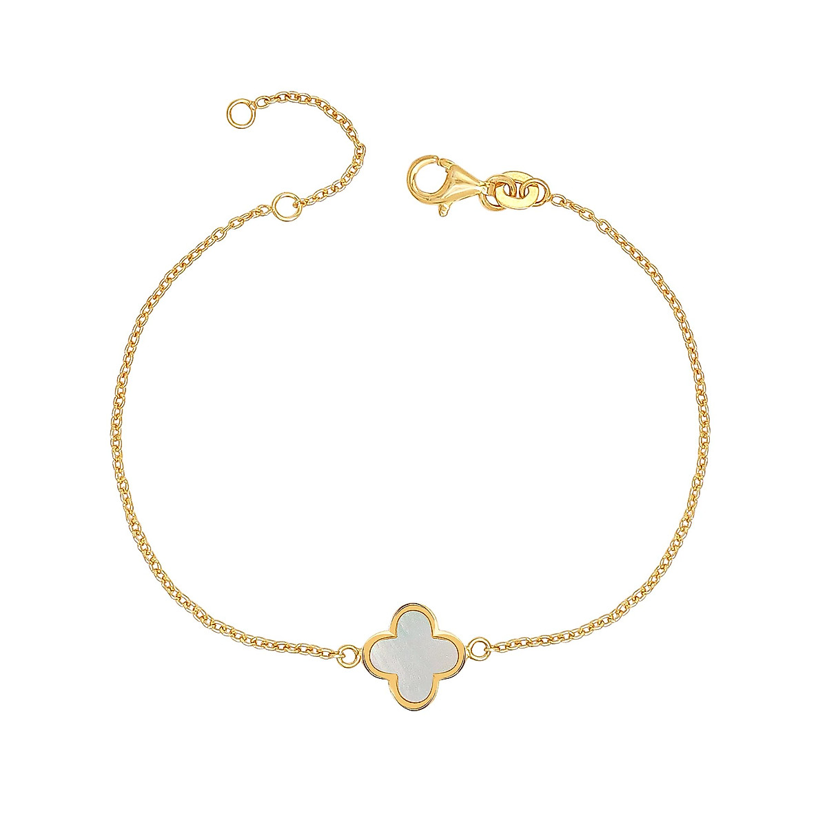 LeCalla Sterling Silver Clover Bracelet Jewelry 14K Gold-Plated Mother of Pearl Leaf Flower Clover Bracelet for Women