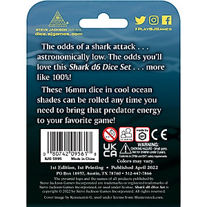 Shark d6 Dice Set | 6 Pcs | 16mm Six-Sided | Translucent Dice | Tabletop Roleplaying Games | RPG | from Steve Jackson Games