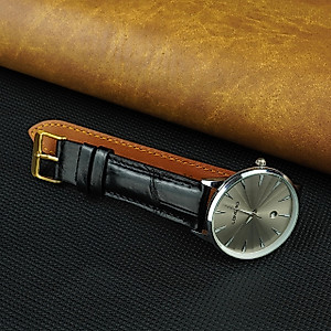 vinacreations 20mm Black AIIigator Watch Band Men Quick Release Handmade Leather Strap Croc Replacement Wristband Gold Stainless Steel Buckle, Christmas Father's Day Gift for Dad Husband DH-01G-20MM