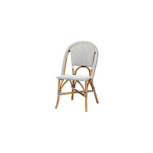 HomeStock Baroque Bliss French Black and White Weaving and Natural Brown Rattan Indoor and Outdoor Bistro Chair