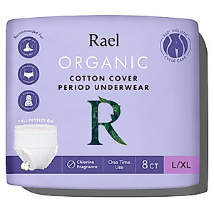 Rael Disposable Underwear for Women, Organic Cotton Cover - Incontinence Pads, Postpartum Essentials, Disposable Underwear, Unscented, Maximum Coverage (Size L-XL, 8 Count)