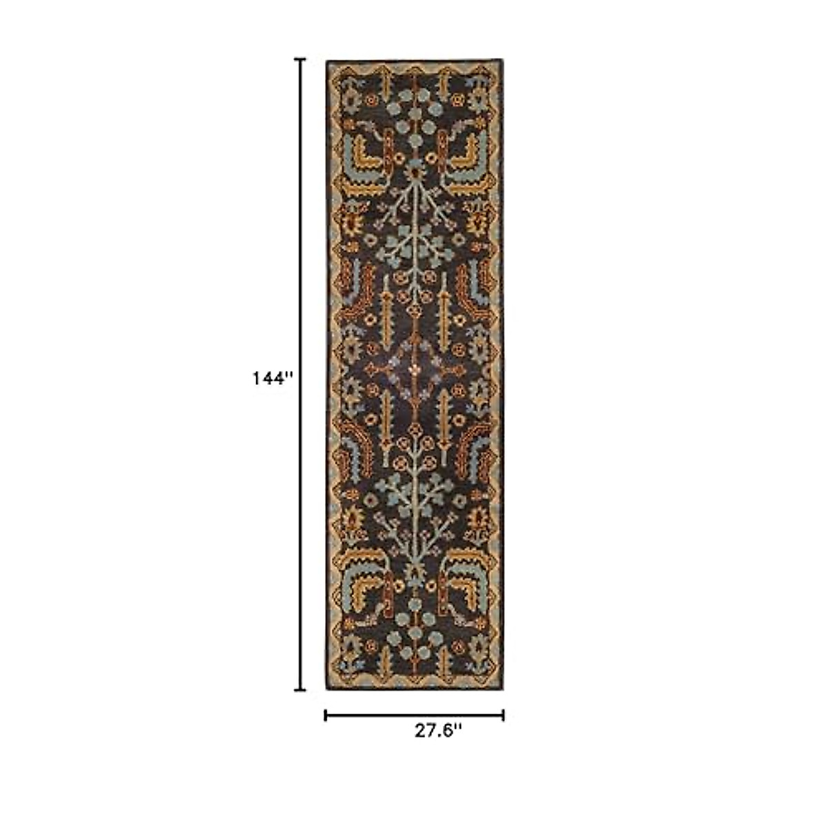 SAFAVIEH Heritage Collection 2'3" x 12' Charcoal / Multi HG409A Handmade Traditional Oriental Premium Wool Runner Rug