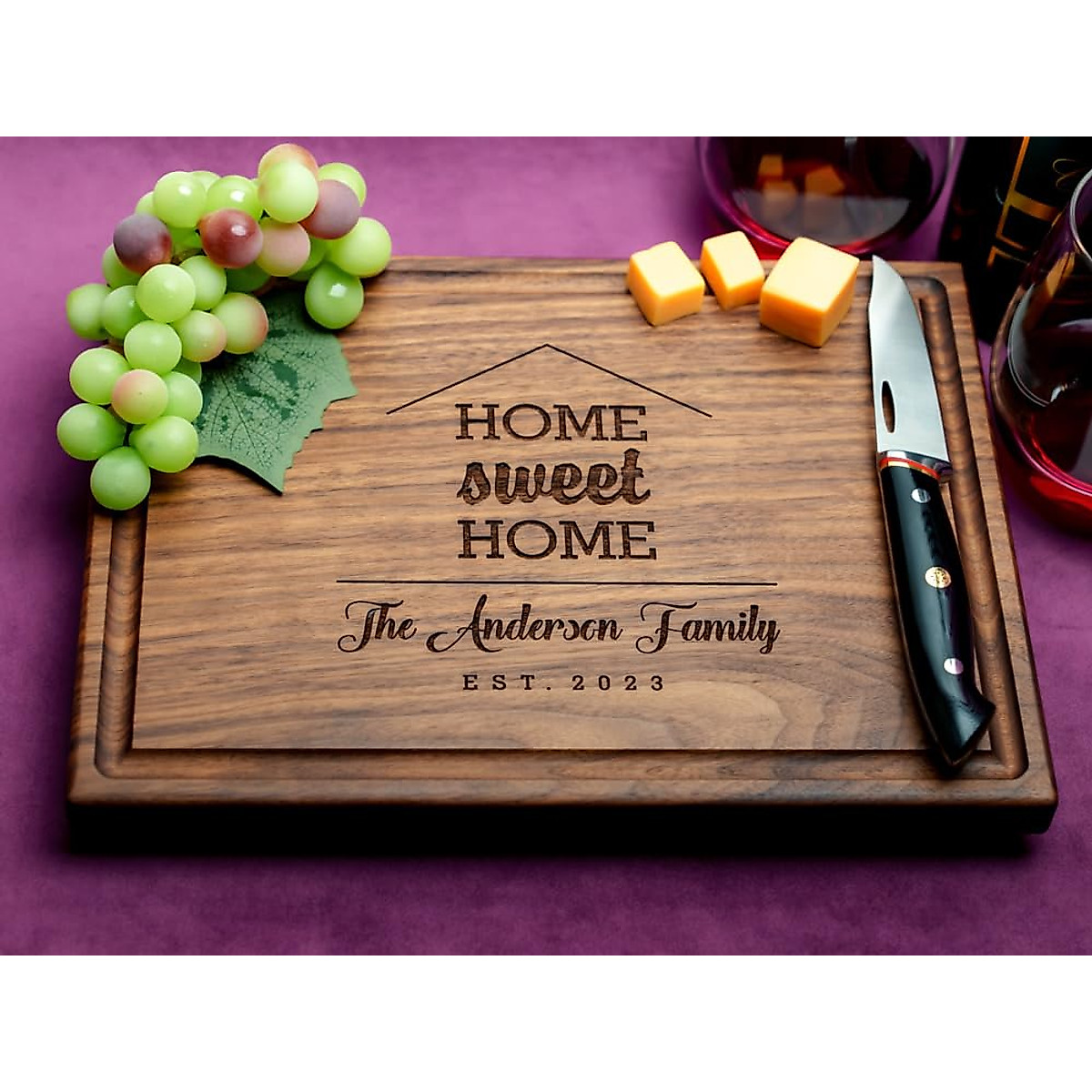 Straga Personalized Cutting Boards | Handmade Wood Engraved Charcuterie | Custom Housewarming, Home Purchase Gift for Homeowners, Real Estate Agents (Home Sweet Home Design No.941)