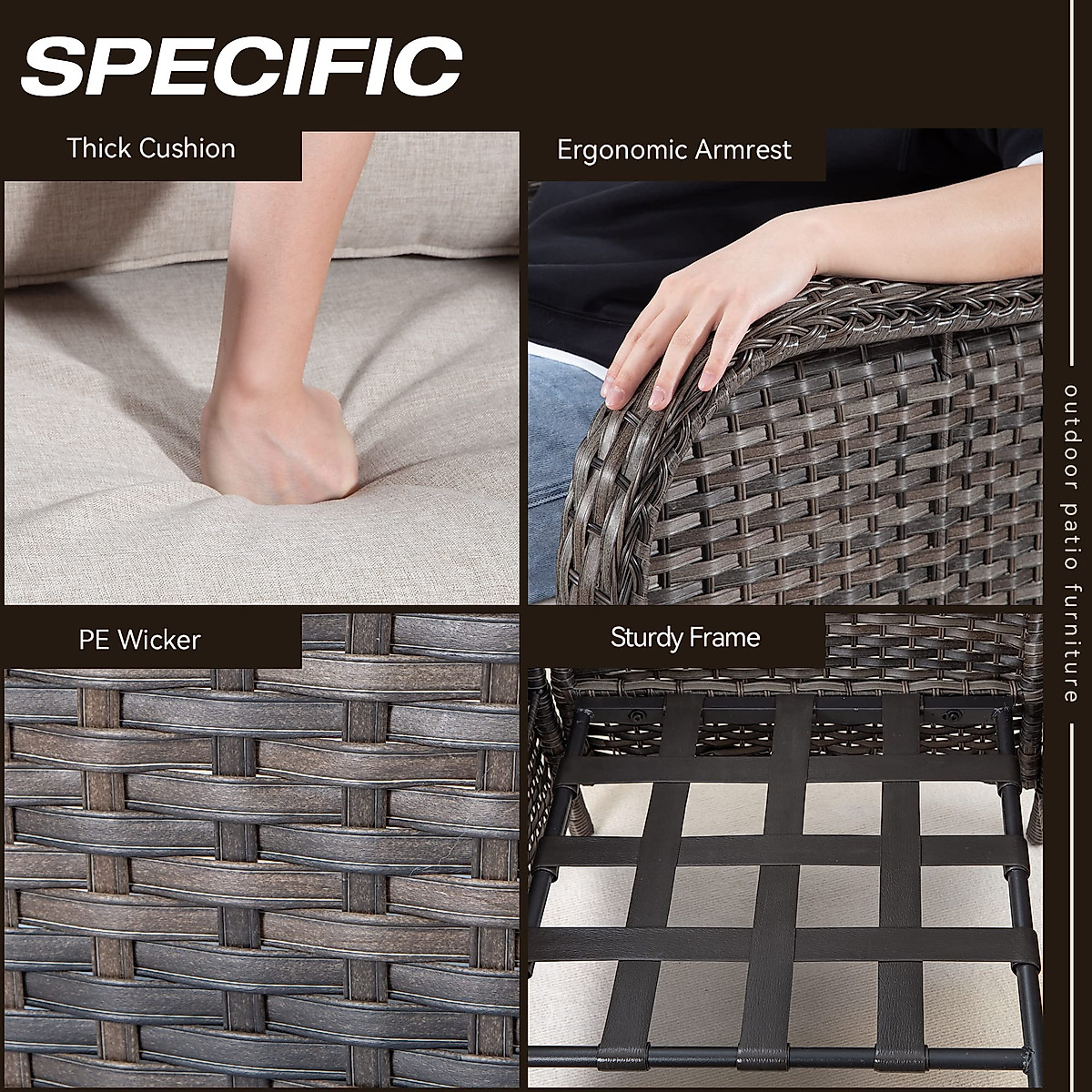 Gardenbee 5 Pieces Patio Conversation Set, Two Wicker Chairs, A Side Table and Two Ottomans with 3.5-inch Seat Cushions for Backyard, Balcony and Deck, Beige