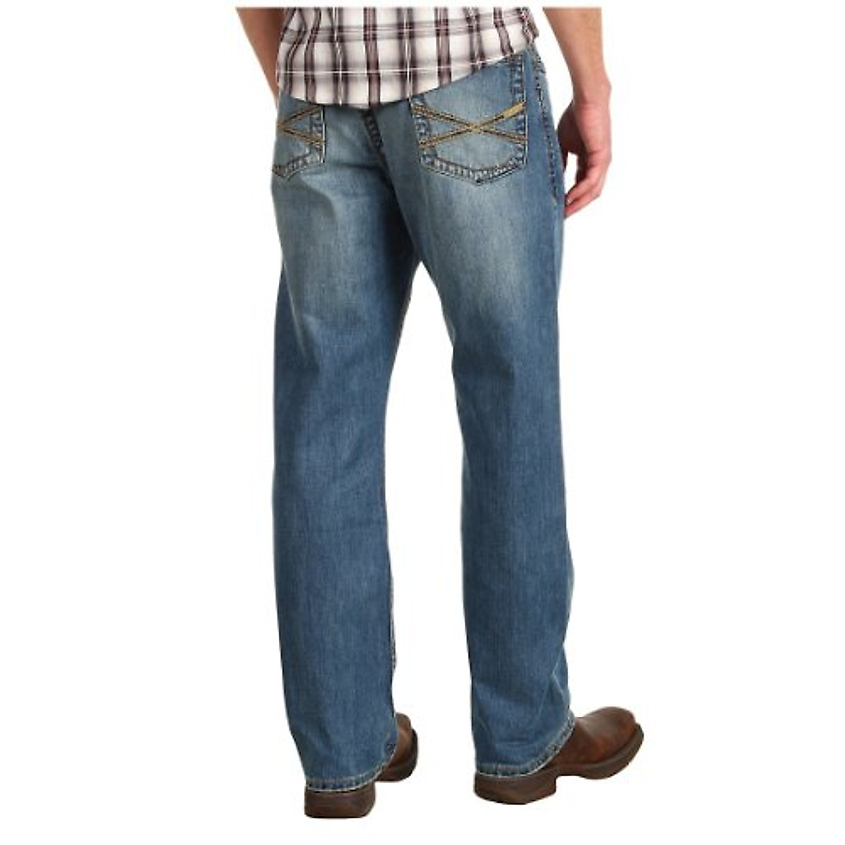 Stetson Men's 1520 Standard Straight Leg Fit Jean,Light Stone Wash with X Back Pocket Embroidery, 29x40
