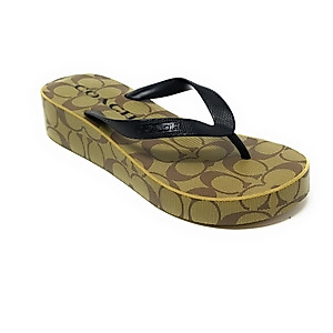 COACH Womens Lynn Flip Flops (Khaki - Black, us_footwear_size_system, adult, women, numeric, medium, numeric_8)