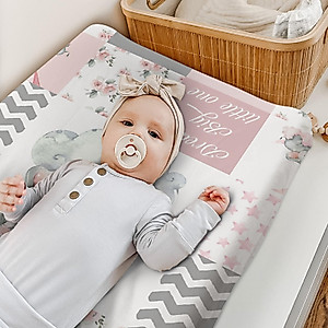 HawSkgFub Sleeping Elephant Floral Changing Pad Cover for Baby Girls Pink, Dream Big Little One Flower Diaper Change Table Covers, Soft Stretchy Safe Snug Fitted Changing Mat Sheets Fit 32"/34" x 16"