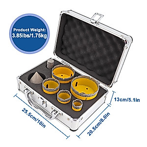HIGHDRIL Diamond Drill bits kit with 5/8-11 for Porcelain Porcelain Tile Ceramic Marble Brick Concrete Vacuum Brazed Hole Saw (25/35/45/65/75mm+20mm Finger Bits+50mm Beveling Chamfer Bit)
