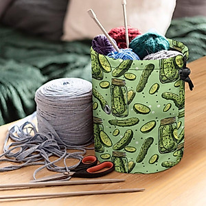 WHOSGNIHT Cucumber Print Yarn Bag Small Crochet Bag Organizer Drawstring Yarn Storage Bags for Crocheting,Knitting Bag for Crochet Beginner Yarn Holder