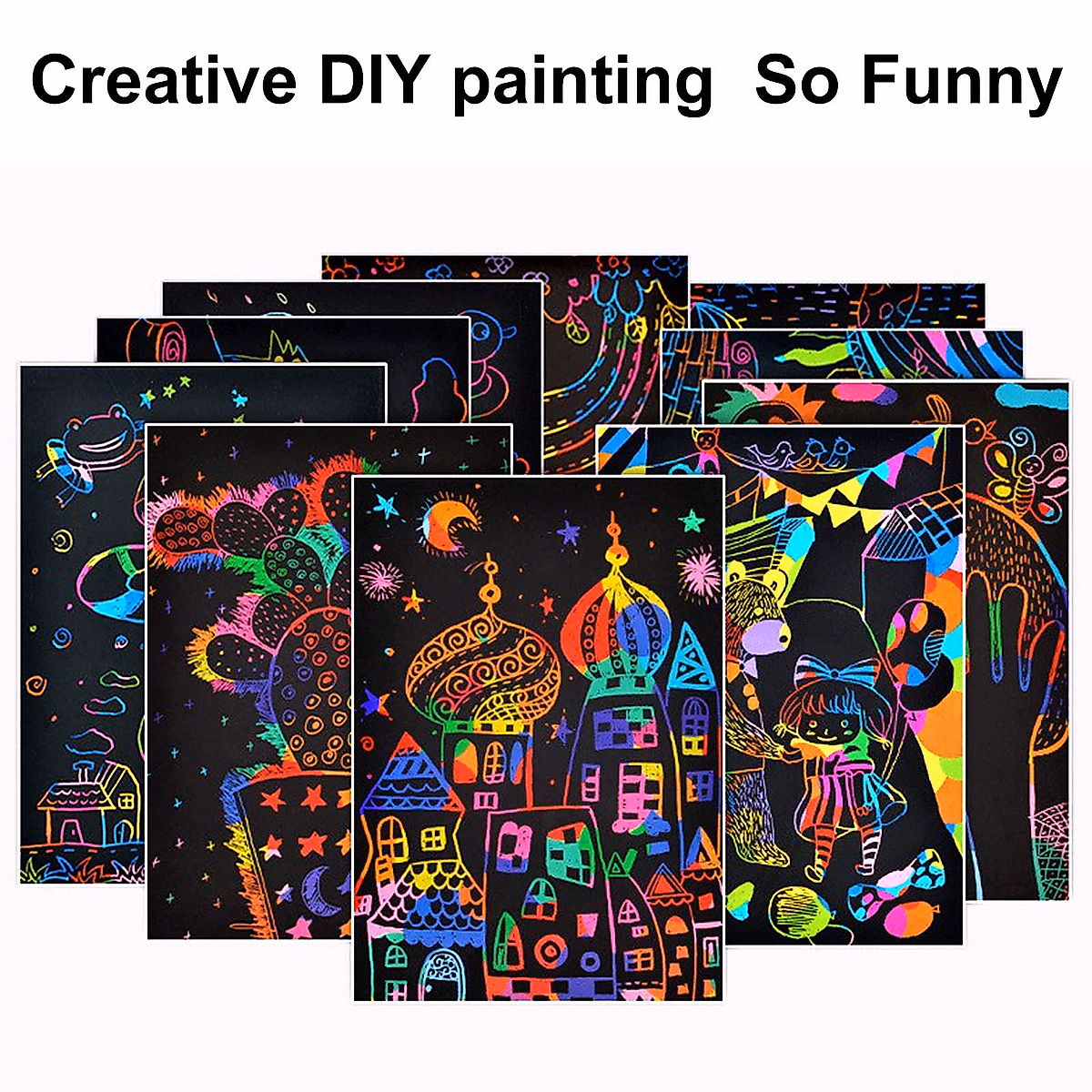 MEMX Scratch Art Books for Kids, 2 Pack Rainbow Magic Scratch Paper Black Scratch it Off Art Crafts Notes Boards Sheet with 2 Wooden Stylus for Best Gifts