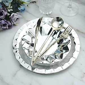 Balsa Circle 25 Silver Geometric Round 7 in Metallic Disposable Dinner Salad Paper Plates Party Events Home Tableware Decorations Supplies