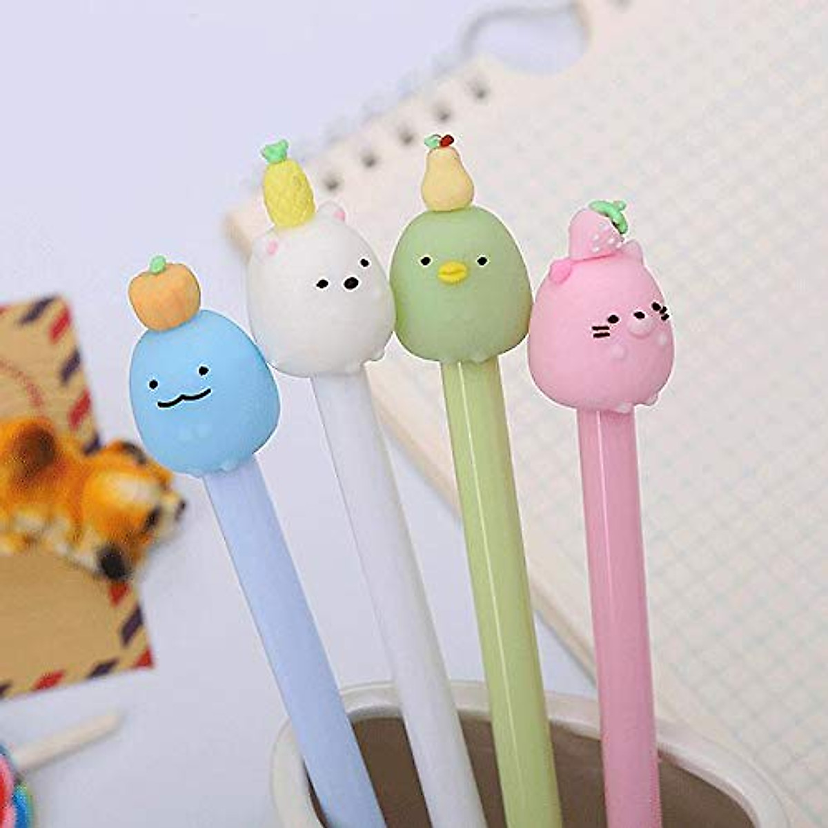 24 pack Blue Erasable Kawaii Cute Cartoon Gel Ink Pens Assorted Style Writing Pens for Birthday Present School Prize Student Gift Fun Kiddos Girl Pens (erasable blue)