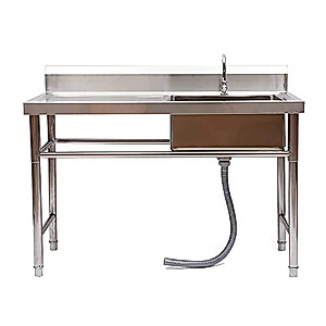 Commercial Stainless Steel Kitchen Sink w/Faucet -Commercial Untility Sink with Workstations Single Bowl with Left Drainboard (Restaurant, Kitchen, Laundry, Garage),1200x600mm(LxW)