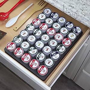Polar Whale Coffee Pod Storage Organizer Tray Drawer Insert for Kitchen Home Office Waterproof 10.9 x 14.9 Inches Holds 35 Compatible with Keurig K-Cup Durable Dark Gray Foam Made In The USA