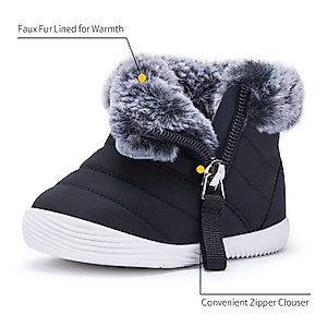 BMCiTYBM Baby Boy Girl Snow Boots Waterproof Infant Winter Warm Booties Nonslip Lightweight Outdoor Shoes for First Walkers 6 9 12 18 24 Months Black Size 12-18 Months
