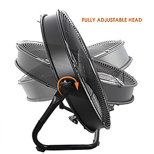 Vie Air VA-20W 20" Industrial Floor Drum Fan with 3 Speed, 360 Tilt Head, Black