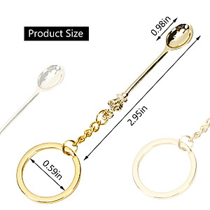 Meisuitd 4PCS Mini Crown Spoon Keychain Pendant Necklace, Mini Spoon Teaspoon with King Queen Crown Pendant Key Ring for Filling Vials with Salts, Sand, Glitter (4 Color)