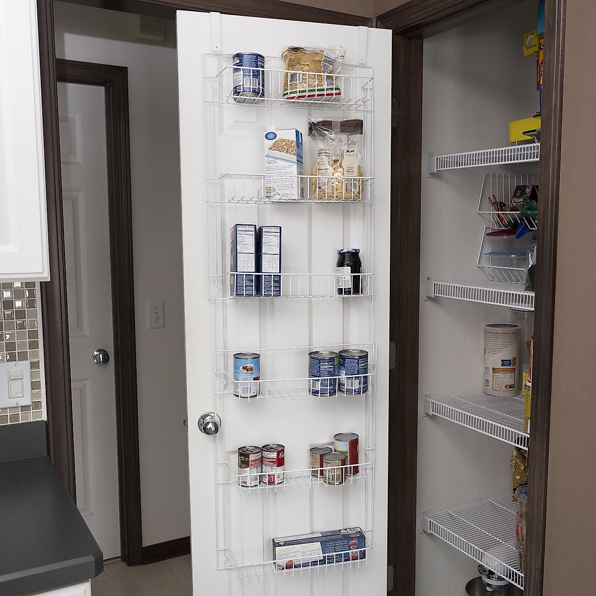 Lavish Home (White) 6-Tier Adjustable Pantry Shelves and Door Rack for Home Organization and Storage, (L) 19” x (W) 5” x (H) 56-64"