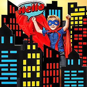 Dunzoom 16 Pcs Large Hero Party Favor Boxes with 10 Pcs Cards Skyscraper City Gift Box Different Sizes 3D City DIY Skyline Buildings Heroes Centerpiece for Hero Theme Birthday Party Decor Supplies