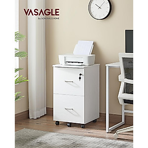 VASAGLE 2-Drawer File Cabinet, Locking Filing Cabinet for Home Office, Small Rolling File Cabinet, Printer Stand, for A4, Letter-Size, Assembly Required, Honey Brown and Ink Black ULCD027T46V2