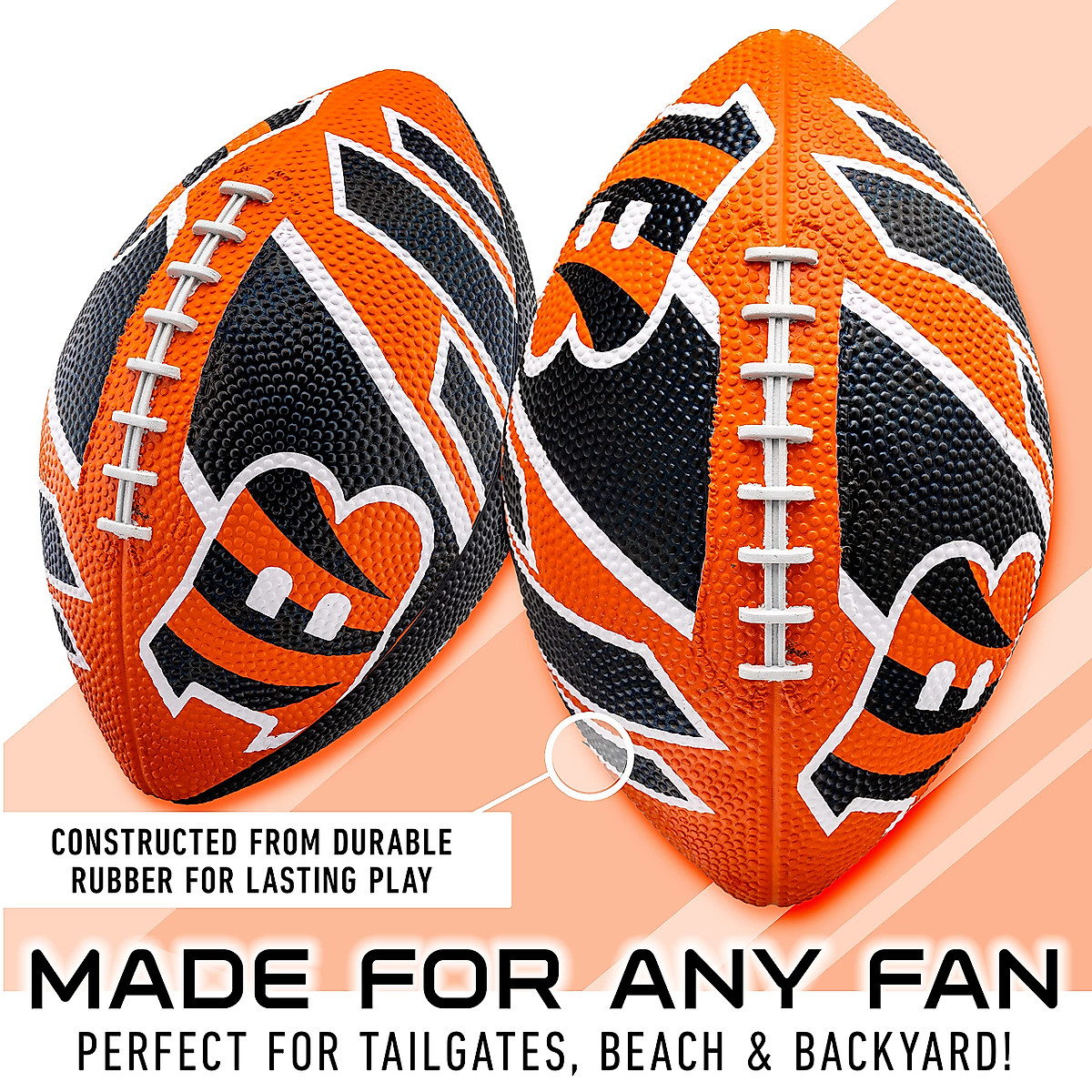 Franklin Sports NFL Cincinnati Bengals Football - Youth Football - Mini 8.5" Rubber Ball - Perfect for Kids - Team Logos and Colors