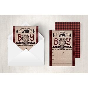 Your Main Event Prints Lumberjack Baby Shower Invitations - Boy Baby Shower Invitations - Mama Bear Baby Shower Invites - Woodland Baby Shower Invitations - 20 Fill-In Invitations and White Envelopes