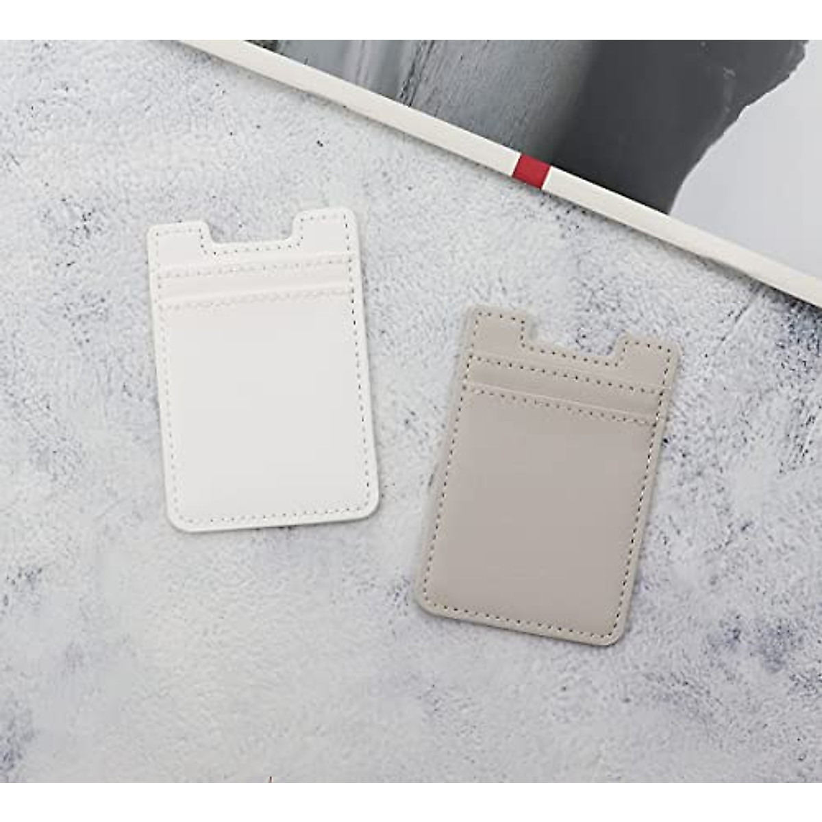 Fulgamo 2Pack Phone Wallet,Leather Phone Card Holder Adhesive Stick On Credit Card Pocket for Back of Phone Case iPhone and Android-White,Grey