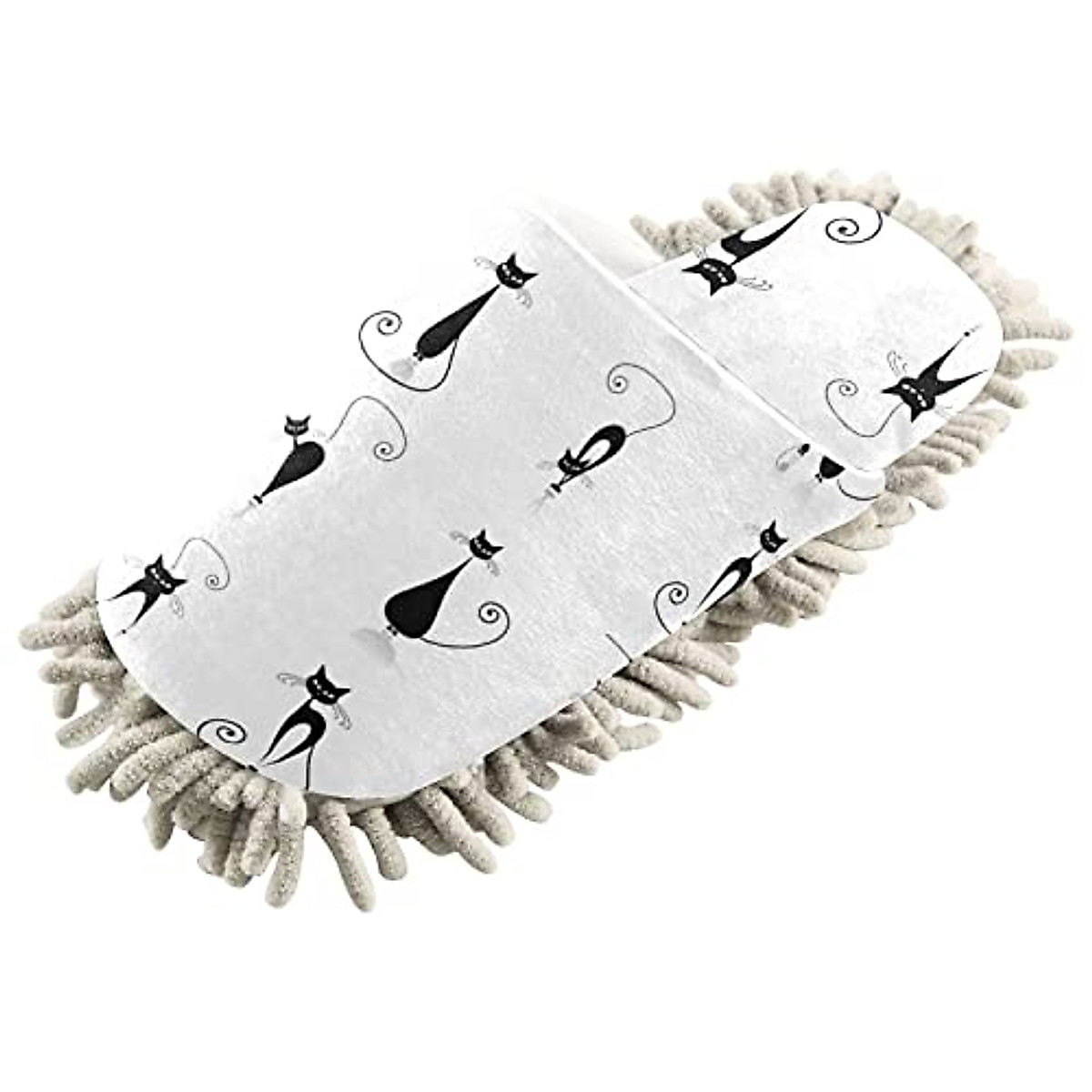 Black Cats Mop Slippers Shoes Cover for Floor Cleaning Washable Hair Dust Dirty Cleaners Microfiber Mop Socks for House Office Kitchen