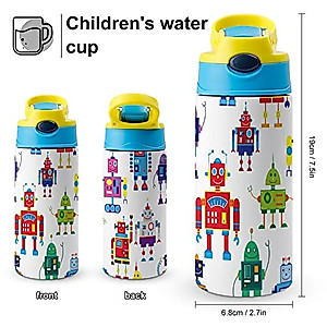 Thermos Cup 500Ml Color Robots Insulated Water Bottle With Straw For Sports And Travel 7.5x2.7 in
