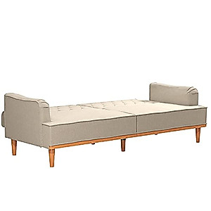 Mr. Kate Stella 80 Inch Futon Sofa Bed, Modern Upholstered Couch Sleeper with Button Tufted Back and Wood Trim, Tan
