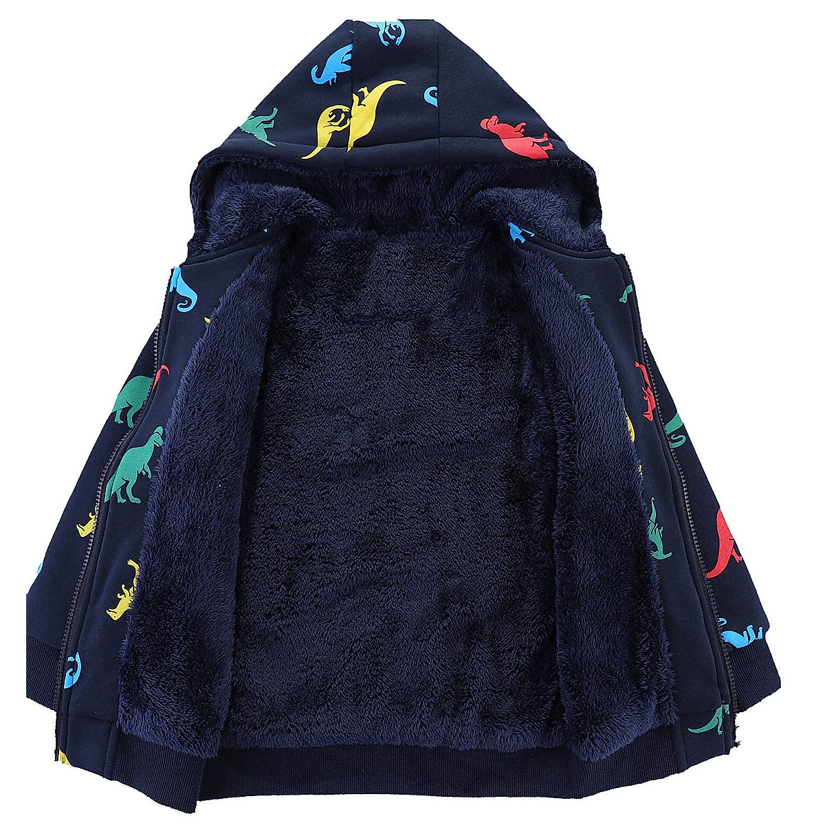 Funnymore Toddler Boy's Sherpa Fleece Lined Jacket,Navy Dinosaur Spring Fall Winter Warm Hoodie Coat Clothes 2t