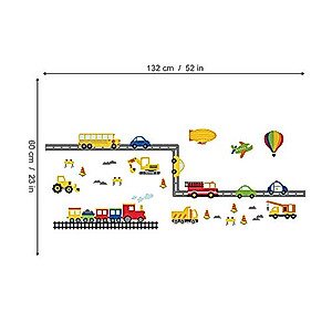 decalmile Construction Transportation Wall Decals Car Truck Plane Boys Wall Stickers Kids Bedroom Baby Nursery Playroom Wall Decor