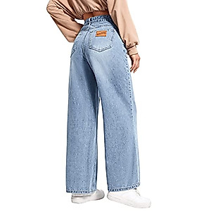 SweatyRocks Women's Casual High Waisted Distressed Ripped Jeans Wide Leg Denim Pants Light Blue S
