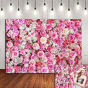 Pink Red Rose Flowers Theme Photography Backdrops 7x5ft Baby Shower Wedding Happy Birthday Day Photo Background Dessert Cake Table Decoration Supplies Studio Props Banner Vinyl