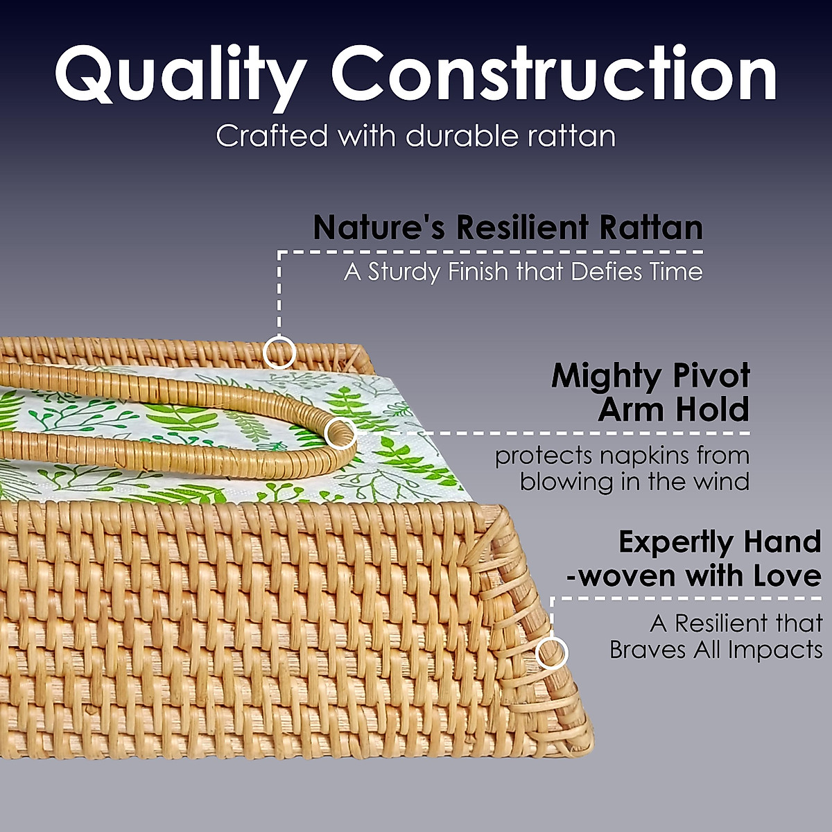 Rattan Napkin Holder, Handcrafted Flat Napkin Holder Basket, Napkin Holder For Kitchen Tables, Indoor And Outdoor, Picnic, Restaurants, Cafe, Home Decor, Napkin Size 7x7in (Elite Pattern)