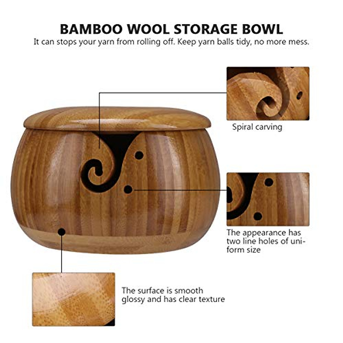 ARTIBETTER Crochet Yarn Bowl Bamboo Knitting Bowl Wool Storage Bowl Yarn Holder Crochet Bowl