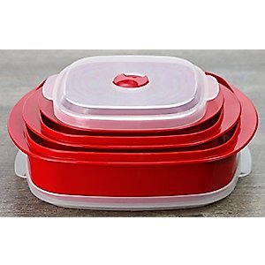 Calypso Basics by Reston Lloyd 6-Piece Microwave Cookware, Steamer and Storage Set, Red