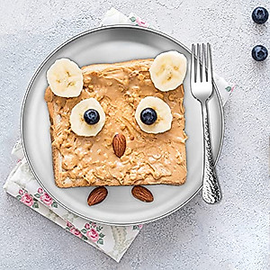 LIANYU 6-Piece Kids 18/8 Stainless Steel Plates, 8 Inch Toddler Metal Round Dinner Plates, Kids Children Dishes for Serving Outdoor Camping, Matte Finished, Dishwasher Safe