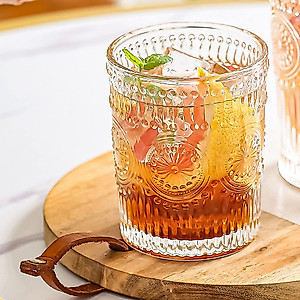 MDLUU 6-Pack Embossed Drinking Glasses, Romantic Glassware, Vintage Glass Tumblers for Juice, Beverages, Cocktail, Capacity 9oz/265ml