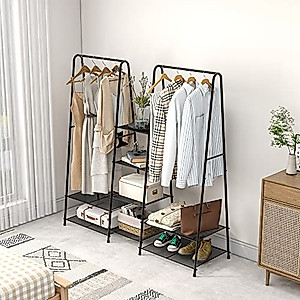Crocofair Garment Rack with Shelves for Hanging Clothes,Freestanding Clothes Garment and Accessories, Organizer Closet Rack Heavy Duty Metal Clothes Rack for Bedroom,Bathroom,Balck