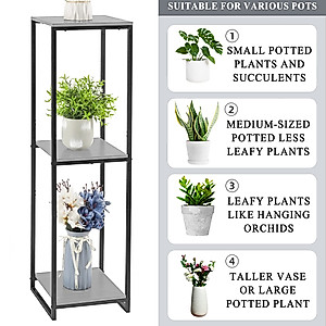 JEPRECO 46" Tall Plant Stand Indoor, 3-Tier Modern Plant Shelf, Corner Flower Pot Holder Organizer for Living Room Balcony Patio Garden (Oak Grey)