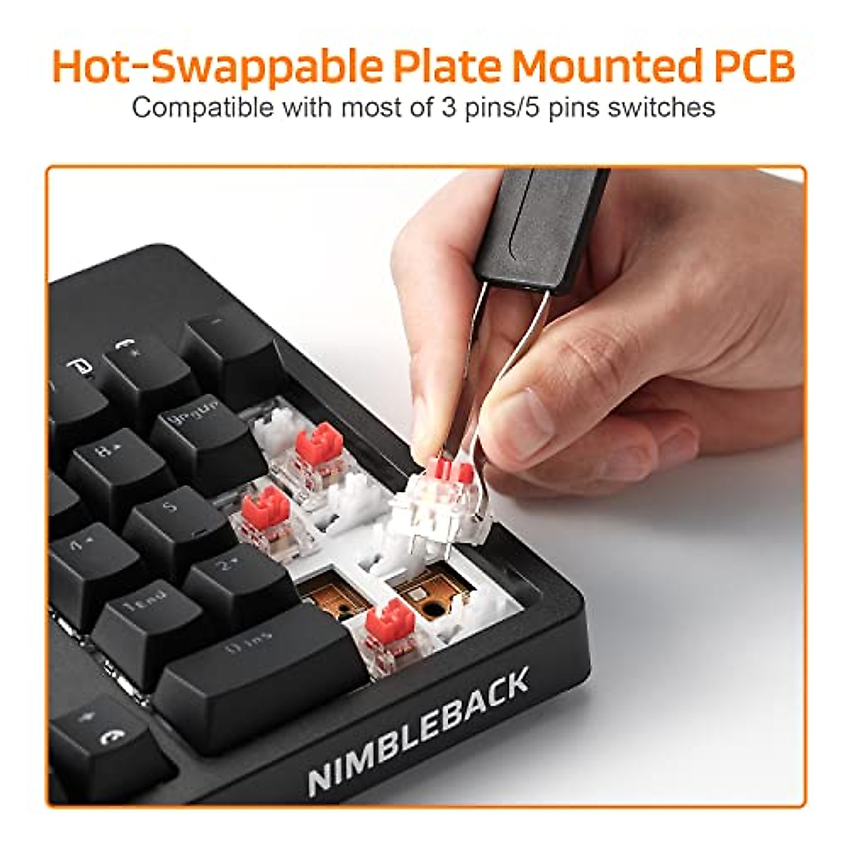 LTC NB1041 Nimbleback Wired Mechanical Keyboard, Hot-Swappable 104Keys RGB Backlit Gaming Keyboard, Red Switch/Black