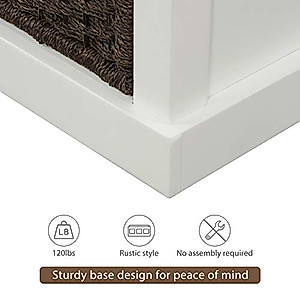 Harper&Bright Designs Entryway Storage Bench Rustic Storage Bench with 3 Removable Basket, Shoe Bench Storage Bench with Removable Cushion for Living Room, Entryway, Hallway (White)